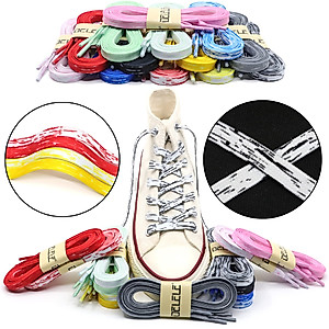 DELELE Flat Graffiti Shoe Laces: White Black Art Print Sneakers Shoelaces 2 Pair 47 inch
