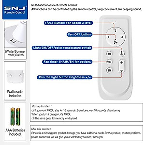 SNJ 44 inch White Ceiling Fans with Lights and Remote, Wood Grain, Low Profile, Modern, Ceiling Fan, Bedroom, Indoor, Outdoor, Home, Fandelier, LED, Dimmable, Tri-Color Temperature, Quiet Reversible