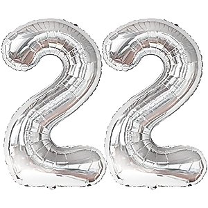 Katchon, Silver 22 Balloon Number - Huge, 40 Inch | 22 Birthday Balloons for 22 Birthday Decorations For Women | Silver 22 Balloons, 22nd Birthday Decorations | Silver 22 Birthday Decorations For Men