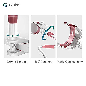Purely Gooseneck Phone Holder | Flexible Arm Cell Phone Stand for Desk, Night Stand, Headboard - Clamp Mount Clip Bracket, 360-Degree Rotation, Aluminium Alloy - 33-Inch (1-Pack, Rose)