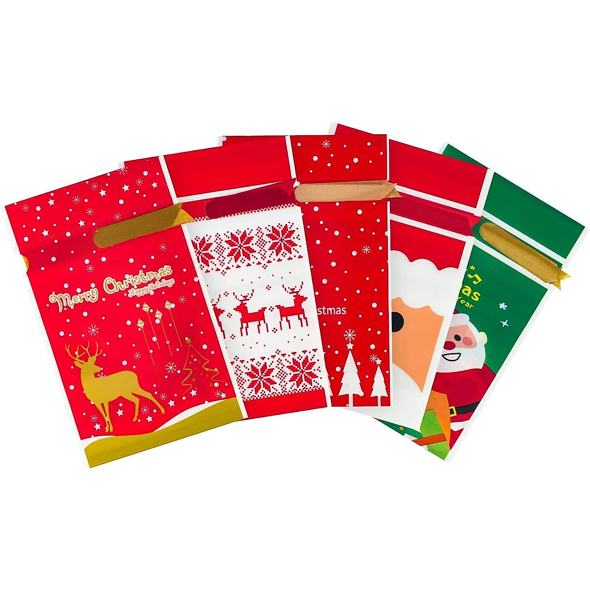 50 PCS Christmas Candy Bag Christmas Treat Bags Candy Goodies Plastic Drawstring Gift Bags Merry Christmas Treat Bags for Birthday Party Snack Wrapping Wedding Gift Party Favor Merry X-mas