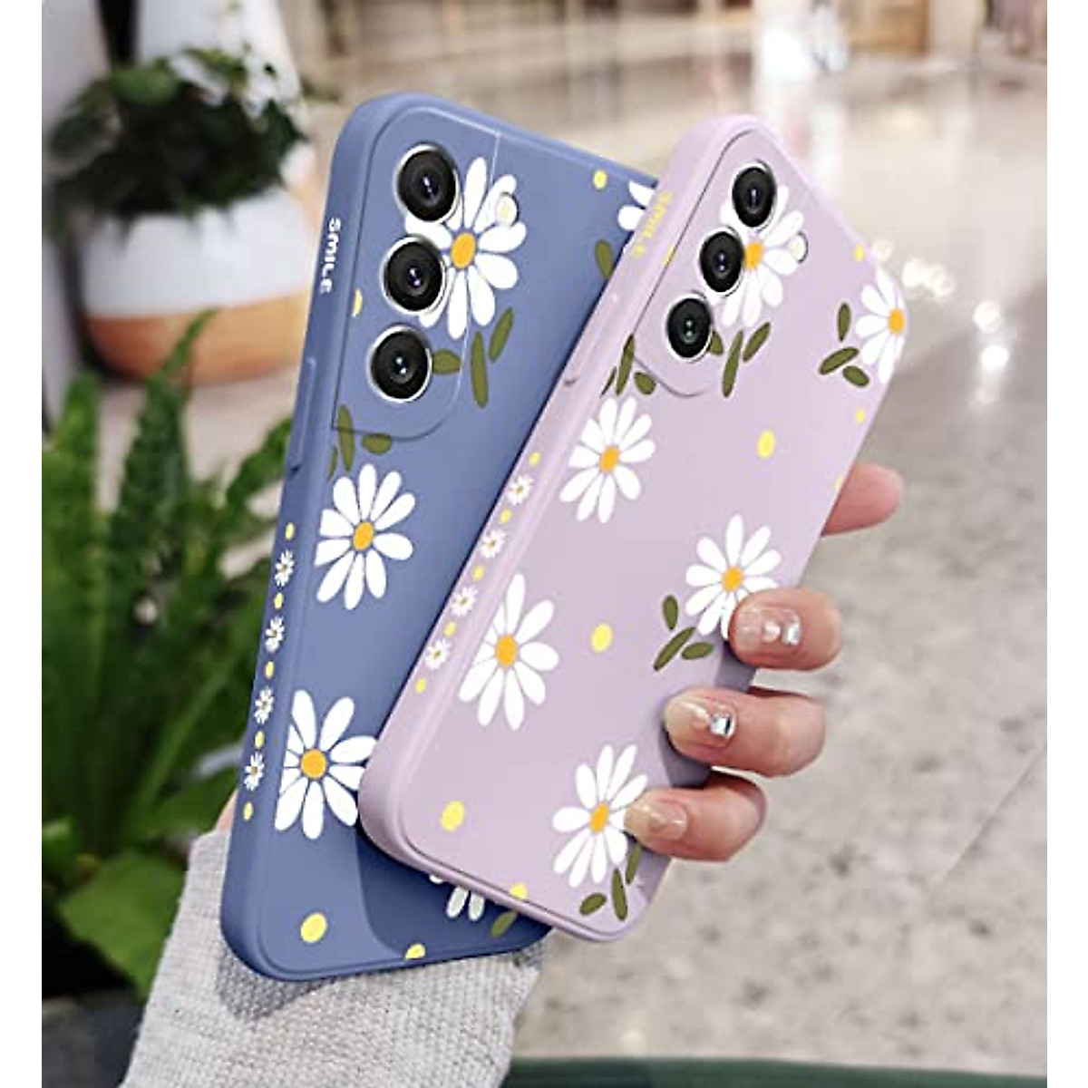 Sunswim Galaxy S21+ Plus Case - Cute Daisy, Full Camera Lens Protection, Slim Shockproof TPU Bumper, Liquid Silicone, 6.7" - Purple