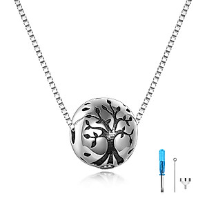 ONEFINITY Sterling Silver Tree of Life Urn Necklace for Ashes Round Family Tree Pendant Cremation Jewelry for Ashes of Loved Ones Keepsake