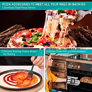 7PCS Foldable Pizza Peel Pizza Pan Set,12" x 14" Aluminum Metal Pizza Paddle with Wooden Handle, Rocker Cutter, Server Set, Baking Oven Mitts, Oil Brushes, Homemade Pizza Oven Accessories