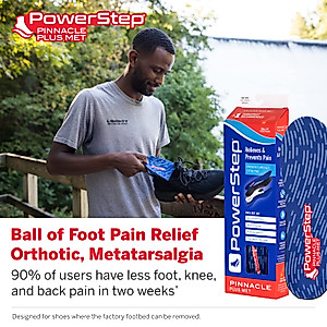 PowerStep Pinnacle Plus Ball of Foot Pain Relief Orthotics - Shoe Inserts for Metatarsalgia, Arch Support & Morton's Neuroma Pain Relief - Made in USA Insoles with Metatarsal Pad (M 5-5.5, F 7-7.5)