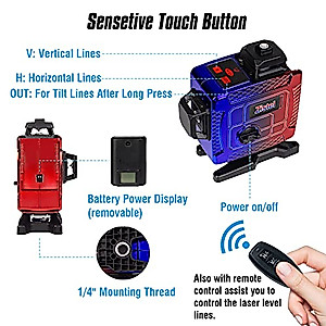 Zistel 16 Lines Laser Level Self Leveling, 4x360° 4D Green Cross Line, Laser Level for Construction with 2x360° Vertical 2x360° Horizontal, Li-ion Battery and Remote Controller Included