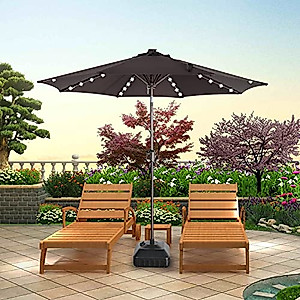 Verano Garden Patio Umbrella 9ft Solar Led Lighted Outdoor Table Market Umbrella with Push Button Tilt & Crank for Patio, Light Brown
