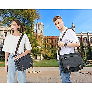 Messenger Bag for Men and Women, Retro Canvas Shoulder Bag Satchel For College fit 15.6 Inch Laptop (Black)