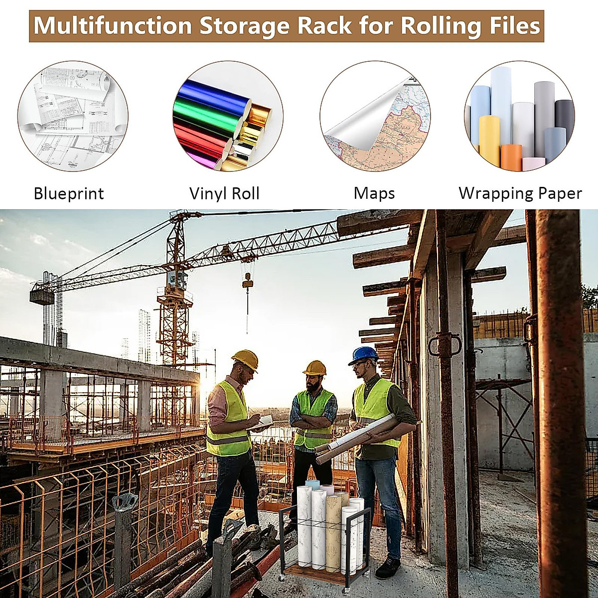 Telawsfun Blueprint Storage Rack Cart,12 Slots Blueprint Holder with Wheels to Storage Poster Architectural Construction Plan Wrapping Paper,Metal Mobile Roll Paper Organizer