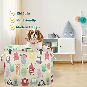 visesunny Collapsible Large Capacity Basket Cute Monster Colored Patterned Clothes Toy Storage Hamper with Durable Cotton Handles Home Organizer Solution for Bathroom, Bedroom, Nursery, Laundry,Closet