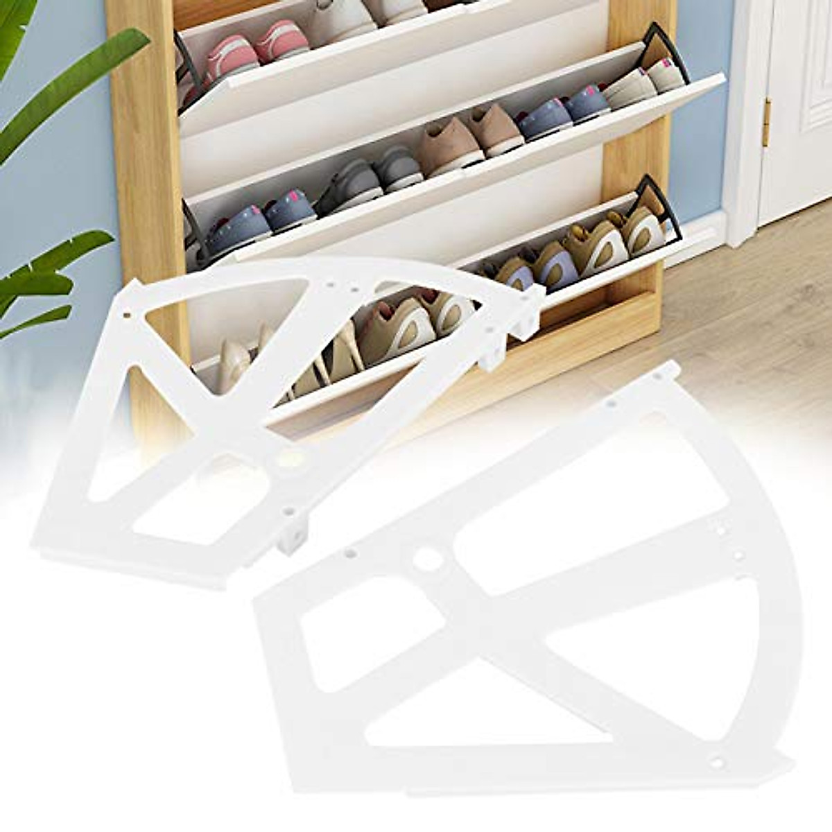 Hinges Accessory, Shoe Rack Hinges, Home Plastic Shoe Cabinet Hinges, Easy to Assemble and Disassemble, for Bedroom, Living Room and Entryway(White)