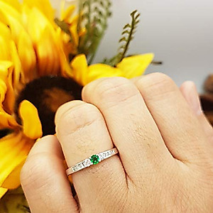 Dazzlingrock Collection 14K Round Emerald & White Diamond Ladies 3 Stone Engagement Bridal Ring, White Gold, Size 8