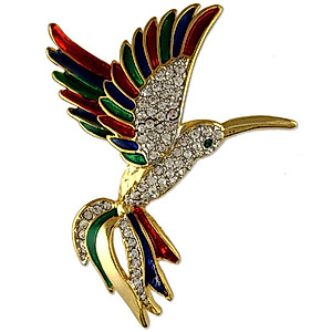 ELEGANT MULTICOLOR AUSTRIAN CRYSTAL TWO TONE HUMMINGBIRD BIRD BROOCH PIN