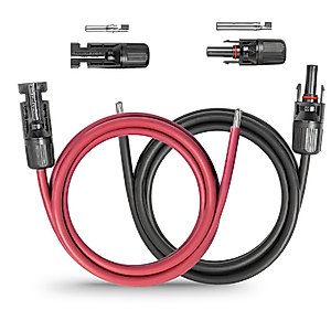 Kimbluth 10 Gauge Solar Extension Cable 5FT Red + 5FT Black, 10 AWG Solar Panel Wire with Male and Female Connector Tinned Copper Wire for Solar Panel, RV, Boat, Outdoors