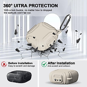 [Secure Lock] Silicone Case for SHOKZ OpenFit Open-Ear True Wireless Bluetooth Headphones Full Body Anti-Scratch Shockproof Protective Cover for SHOKZ OpenFit T910 Earbuds with Keychain (Off White)