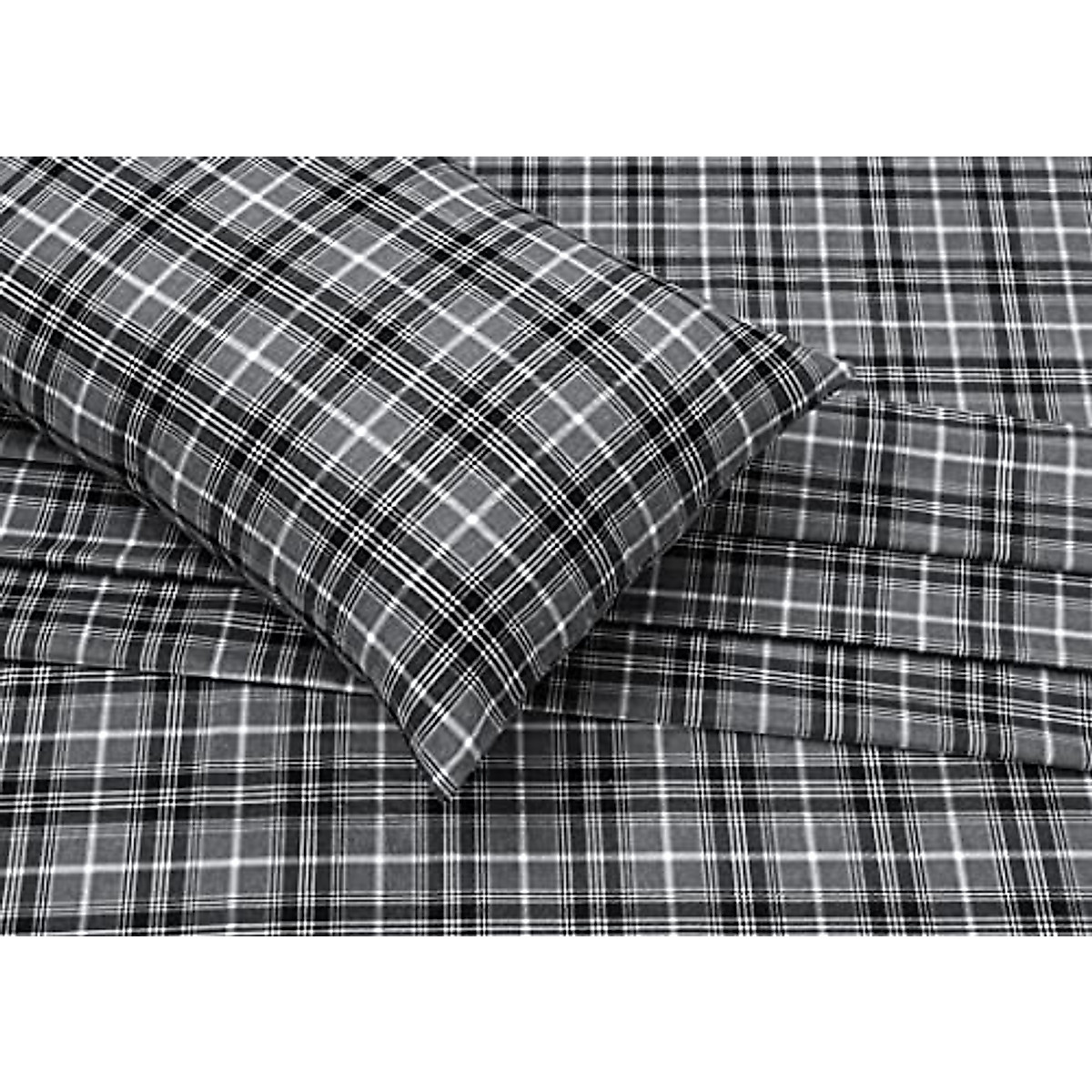 RUVANTI Flannel Sheets Twin Size - 100% Cotton Brushed Flannel Bed Sheet Sets - Deep Pockets 16 Inches (fits up to 18") - All Seasons Breathable & Super Soft - Warm & Cozy - 3 Pcs - Grey Plaid