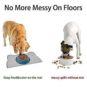 TOKAYIFE Cat Food Mat, Silicone Pet Feeding Mat for Floor Non-Slip Waterproof Dog Water Bowl Tray Cushion (17" x 10", Dark Gray)