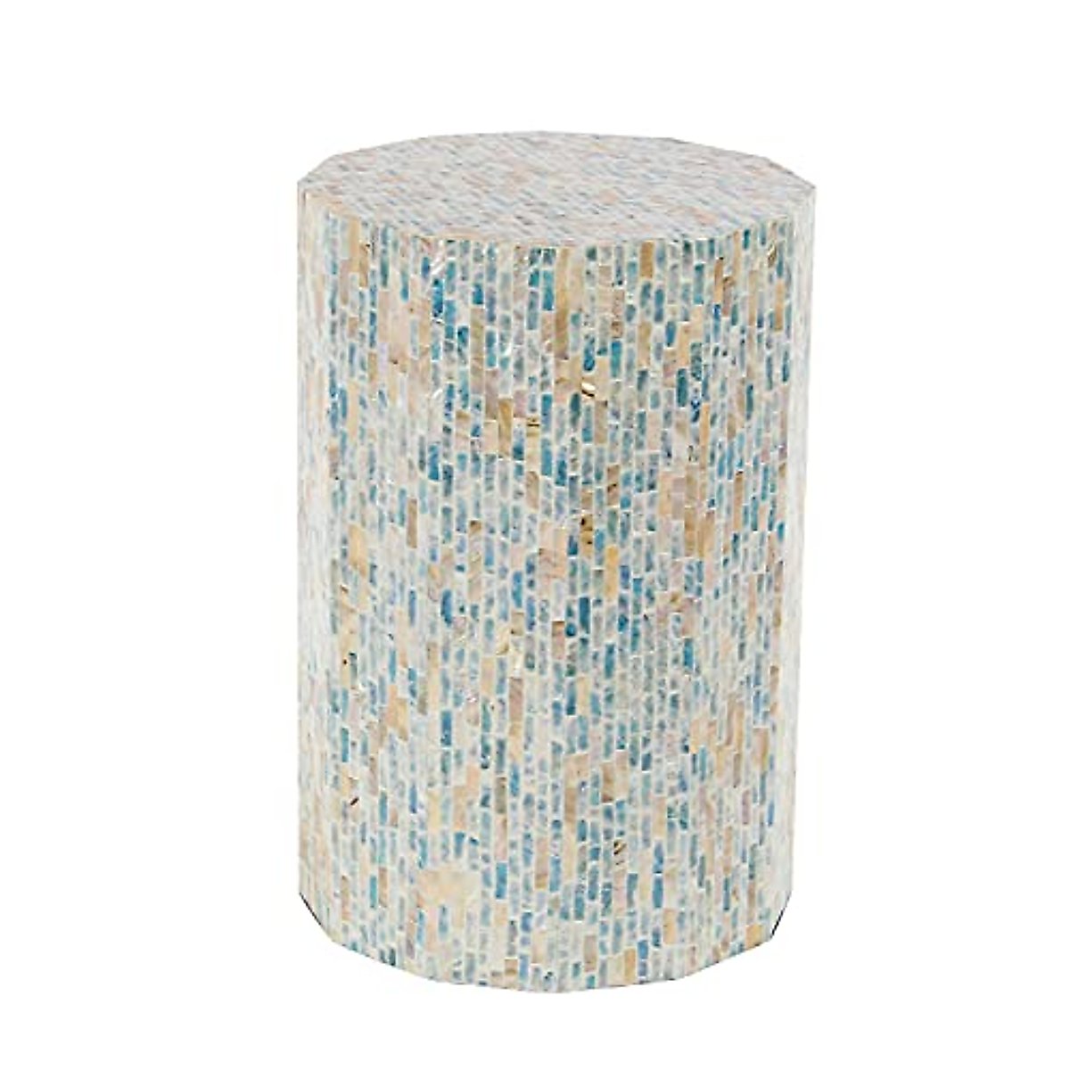 Deco 79 Mother of Pearl Shell Handmade Side End Accent Table End Table, Side Table 13" x 13" x 19", Blue