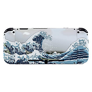 eXtremeRate DIY Replacement Shell Buttons for Nintendo Switch, Soft Touch Back Plate for Switch Console, Custom Housing Case with Full Set Buttons for Joycon Handheld Controller - The Great Wave