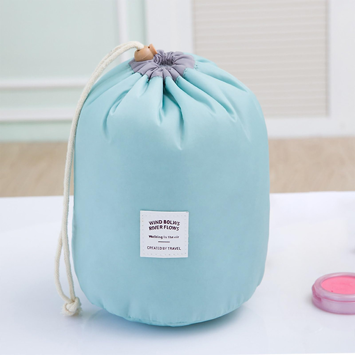 INVODA 2PCS Travel Cosmetic Bag Makeup Organizer Bag Bathroom Cases Toiletry Bag with Drawstring (Green+Blue)