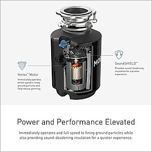 Moen Chef Series 1 HP Continuous Feed Lighted Garbage Disposal with Sound Reduction for Under Sink, Power Cord Included, EXL100C
