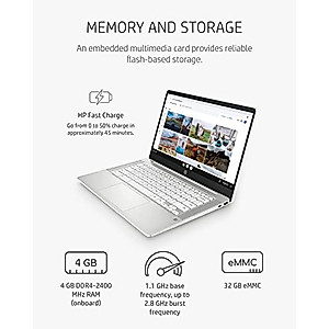 HP Chromebook HD Laptop, Intel Dual-core Celeron Processor, 4GB RAM, 32GB eMMC, Chrome OS, (Renewed), Ceramic white, 14-14.99 inches