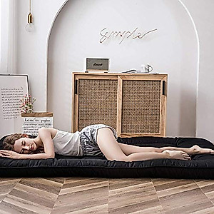 MAXYOYO Japanese Floor Mattress Futon Mattress, 4" Thicken Tatami Mat Sleeping Pad Foldable Roll Up Mattress Boys Girls Dormitory Mattress Pad Kids Floor Lounger Pillow Bed, Black, Twin Size