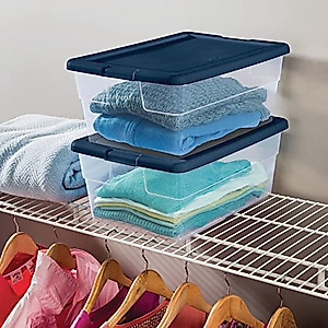 Sterilite® Set of (2) 16 Qt. Storage Boxes with Lids. Clear Tote Allows Contents to be Organized and Easily Identified, While the Opaque Lid Snaps Firmly onto Storage Bin to keep contents secure.