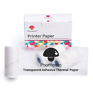 Phomemo Transparent Adhesive Thermal Sticker Paper 50mm, Compatible With Phomemo M02/M02S/M02 PRO/M03/M03AS/M04S/M04AS Mini Thermal Printer, Black Text, 3 Rolls