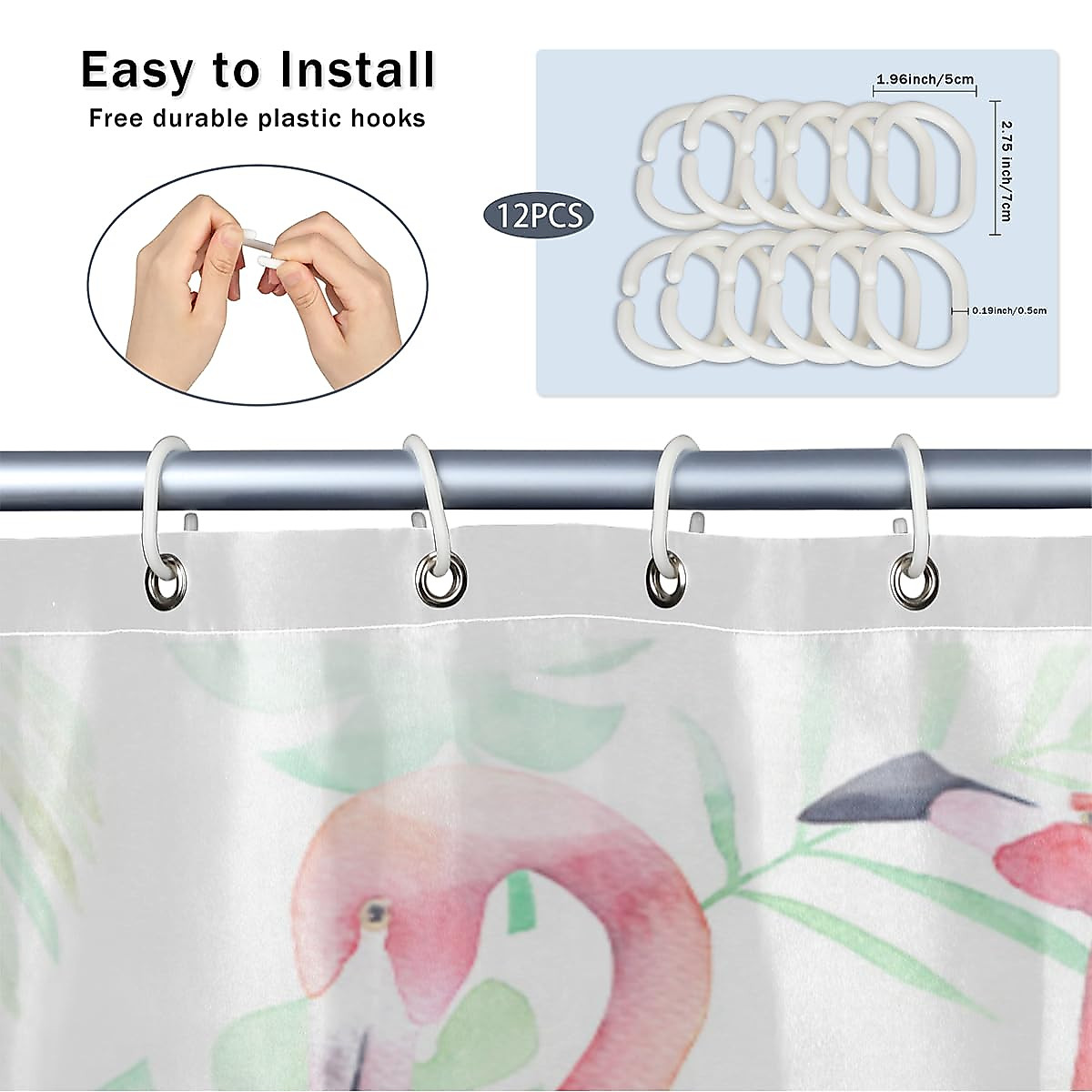 Aglebo Watercolor Flamingo Tropic Leaves Shower Curtain Fabric Shower Curtain Set with 12 Hooks Water-Proof 72 * 72 Inches for Bathroom Beach Caravan Hotel