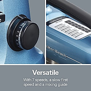 Hamilton Beach Electric Stand Mixer, 4 Quarts, Dough Hook, Blue & 6-Speed Electric Hand Mixer with Whisk, Traditional Beaters, Snap-On Storage Case, White