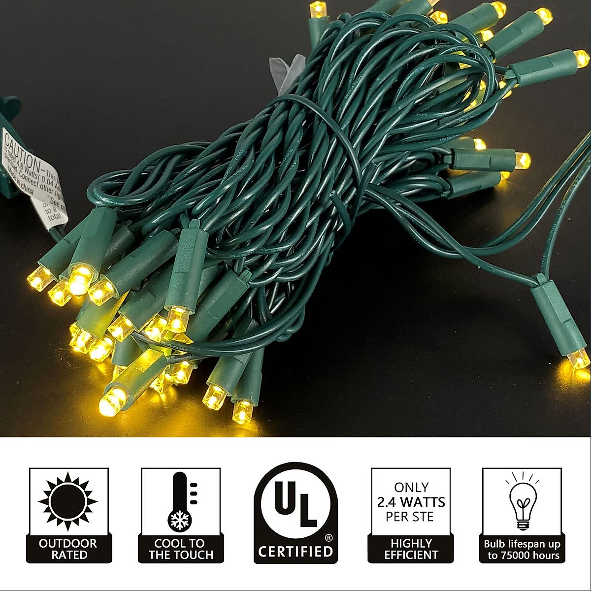 yongzhenlite UL Listed 50 Count 5MM Wide Angle Led Christmas Lights Set,Outdoor Mini Led String Lights for Garden Patio Trees Lighting Decorations,17 Feet Green Wire (Yellow Color)