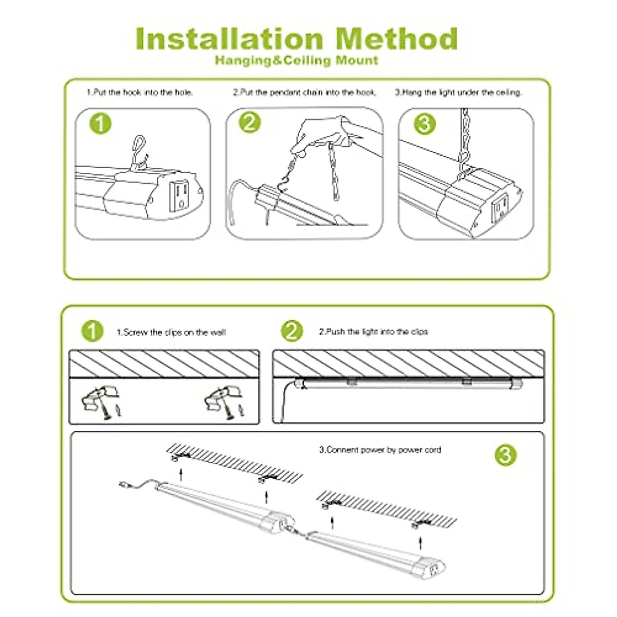 Greess 1 Pack 4 Foot LED Shop Light, 4FT 48W Linkable LED Shop Light for Garage, 3000K&4000K&5000K Selectable LED Integrated Ceiling Light Fixture,Hanging&Ceiling Mounting with Pull Chain