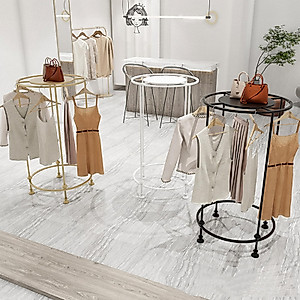 ZOUXIKOU Freestanding Round Garment Display Retail Rack, Floor-Standing Double Space Multi-Purpose Metal Shelf for Clothes Storage, Commercial Clothing Organizer in Retail Boutiques and Bedroom