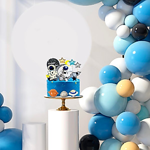 Ayearparty 32Pcs Space Cake Toppers Outer Space Cake Decorations Astronaut Figurines Planet Rocket Stars and Satellite Pearl Balls DIY Cake Toppers for Boys Birthday Baby Shower Themed Party Supplies