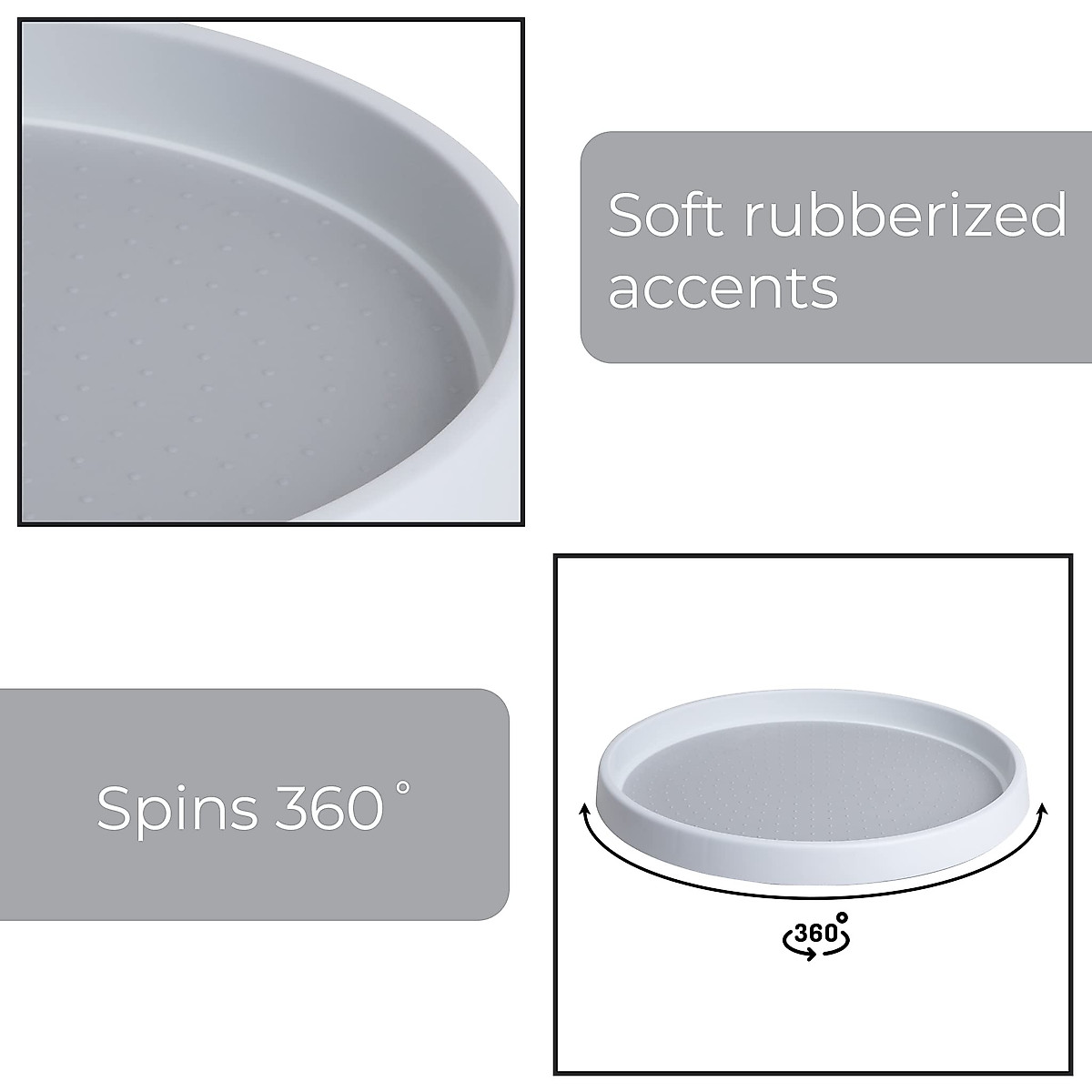 Smart Design Lazy Susan Turntable - 10 Inch - Non-Slip Lining and Feet - BPA Free - Cupboard, Fridge, Jars, Spices, Cans, Cabinet, Countertop, Pantry, Storage, Kitchen Organizer - White with Gray