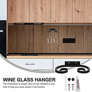 Cabilock 1 Set Wine Glass Hanging Holder Stemware Rack Hanger Free of Punch Wall- Mounted Goblet Rack Holder Kitchen Hanging Glass Storage Rack Organizer Black