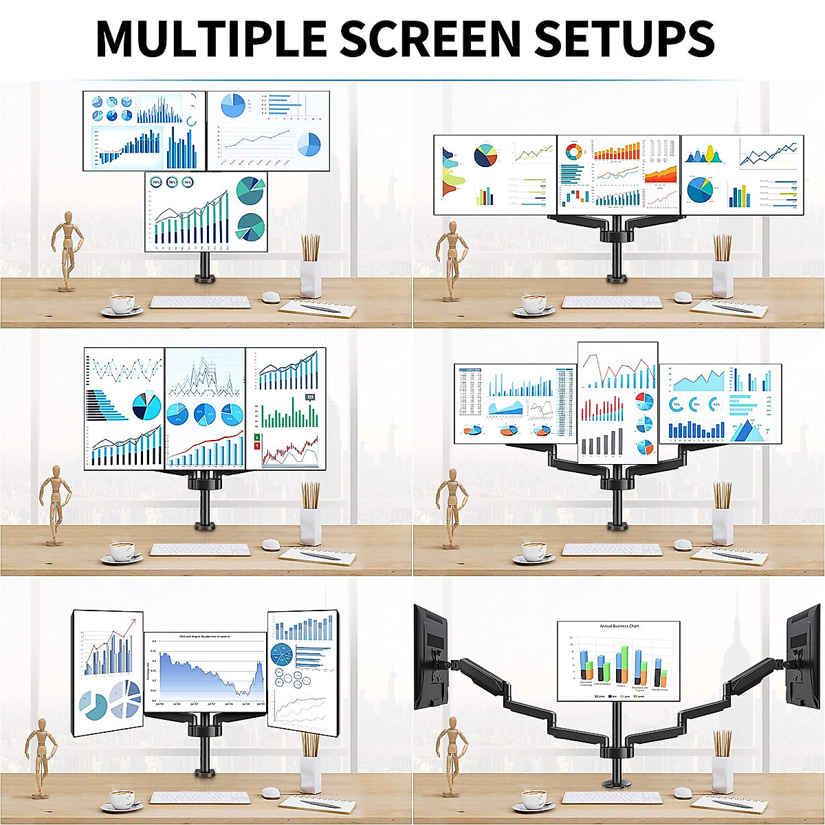 MOUNTUP Triple Monitor Stand Mount& Freestanding Dual Monitor Desk Mount- 3 Monitor Desk Mount for Computer Screens Up to 27 inch, Triple Monitor Arm with Gas Spring, Each Arm Holds Up to 17.6 lbs