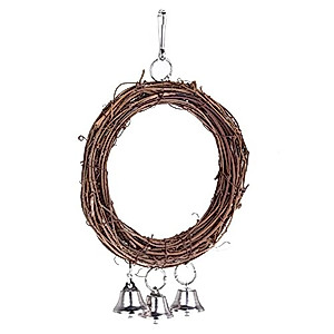 Balacoo Parakeet Decorated Garland Parrot Bird Perches Parrot Rattan Twig Bungee Bird Toy with Bell Wreath Swing Perch Hanging Climbing Chews Toy Garden Porch Wind Chime Climbing Toys Climbing Toys