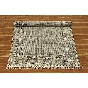 Casavani Indian Handmade Cotton Dhurrie Geometric Gray & Black Floor Carpet For Doormat Best Uses For Bedroom,Living Room,Dining Room,Kitchen,Purch,Balcony 6x8 Feet