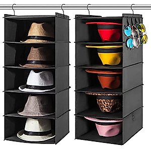 Hat Rack for Closet Hanging Hat Organizer for fedora, 2 Pack 10 Shelves Oxford Boho Hat Organization, With Closet Hook Hat Storage Organizer for Wide Brim Hat Hanging Hat Storage Cowboy Hat Boxes