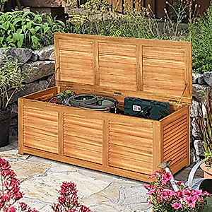 Safstar Outdoor Storage Box, 47 Gallon Acacia Wooden Deck Box for Toys/Tools/Sports Supplies, Patio Storage Bench, Outdoor Storage Bench for Garden Backyard Deck, 47.5 x 17.5 x 17.5 Inches (Natural)