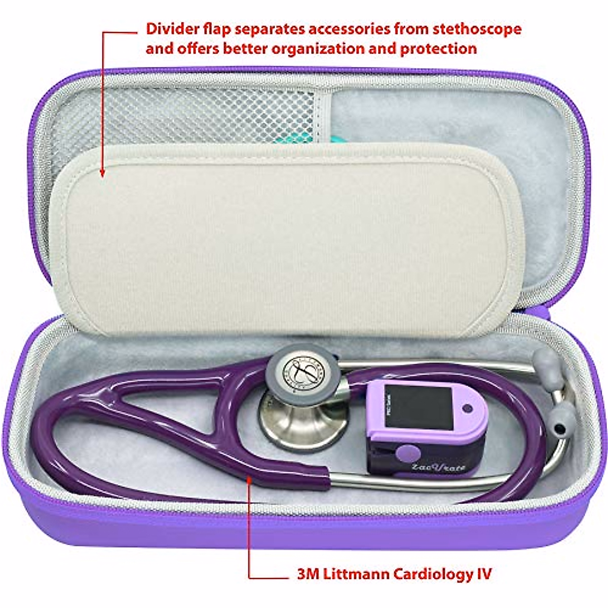 ButterFox Premium Stethoscope Case with Divider and ID Slot for 3M Littmann Classic III, Cardiology IV Diagnostic and More Stethoscopes with Pocket for Nurse Accessories (Purple)