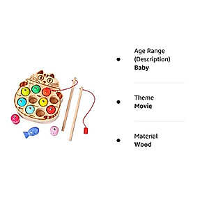 kidus Montessori Magnetic Wooden Fishing Game for Toddlers 1-3 Years Old,Fine Motor Skills Early Learning Eyes Hands Cooperation Toy for Boys & Girls Great Birthday Gift