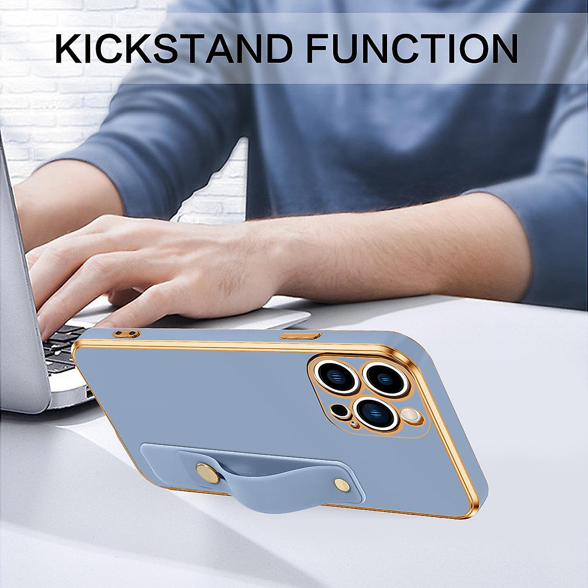 VENINGO iPhone 13 Pro Case, Slim Fit Soft TPU with Adjustable Wristband Kickstand, Scratch Resistant Shockproof Protective Cover for iPhone 13, Lavender Grey