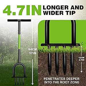 Evcitn 4 in 1 Lawn Aerator – Manual Plug Coring Aerator, Spike Aeration with Inches Iron Tines, Twist Tiller Claw Cultivator, Half Moon Lawn Edger for Flower Box, Sidewalks,Garden,Lawn…