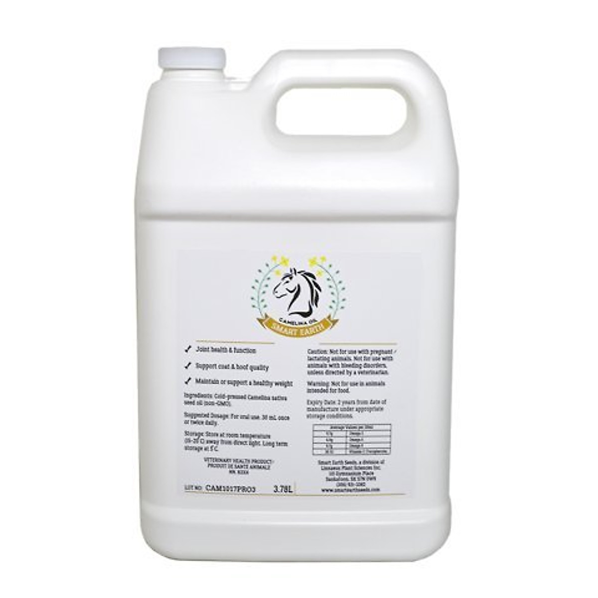 Smart Earth Camelina Horse Oil Supplement for Equine Care & Feed | Essential Oils for Joint Health | 1gal Jug