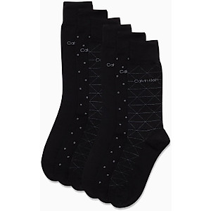 Calvin Klein Men's 6 Pack Mixed Pattern Dress Socks, Size 4-12, Black Assorted
