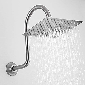 BESTILL 13 Inch S Shape Shower Head High Rise Extension Shower Arm and Flange, Brushed Nickel