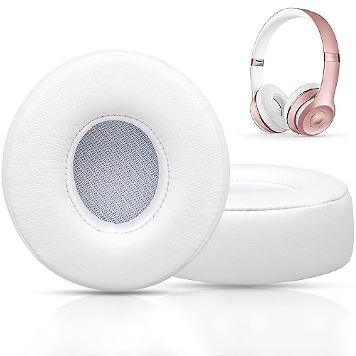 Replacement Ear Pads for Beats Solo 3, Ear Cushions for Beats Solo 2 & Solo 3 Wireless/Wired Headphones, Not Fit Beats Studio On-Ear Headphone with Stronger 3M Adhesive, Thicker Memory Foam(White)
